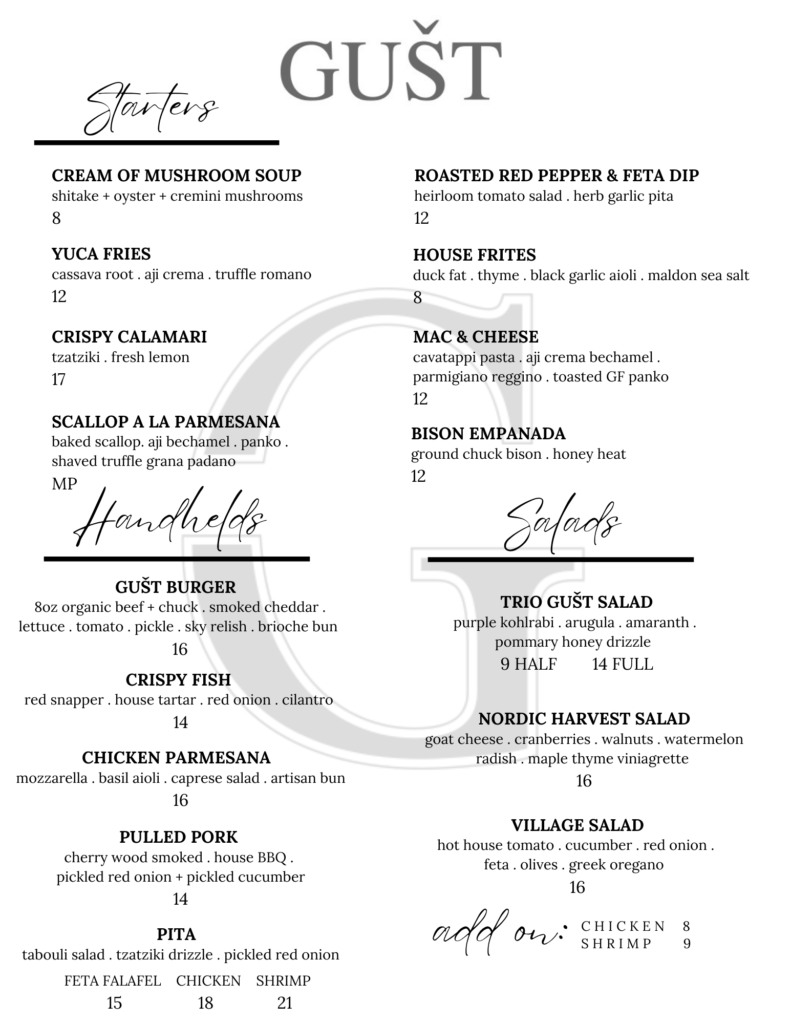 Our Menu - Gust